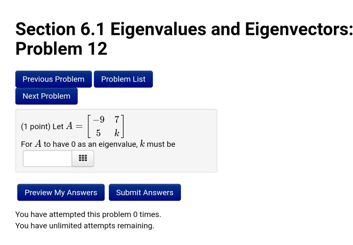 Solved Section 6.1 Eigenvalues and Eigenvectors: Problem 12 | Chegg.com