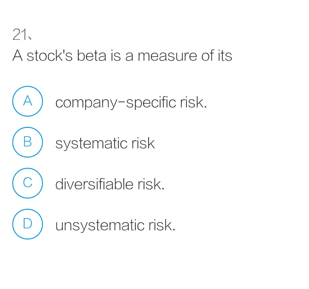 Solved 21. A stock's beta is a measure of its A | Chegg.com