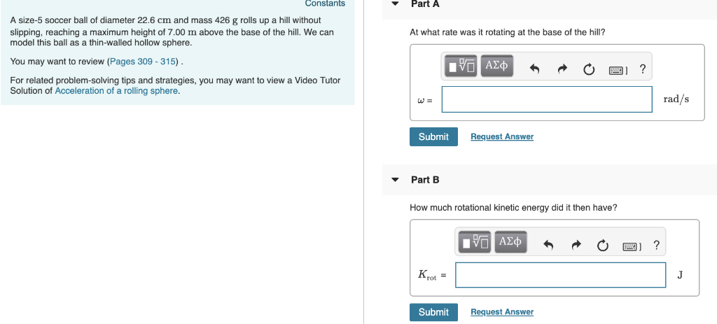 Solved Part Constants A A size-5 soccer ball of diameter | Chegg.com