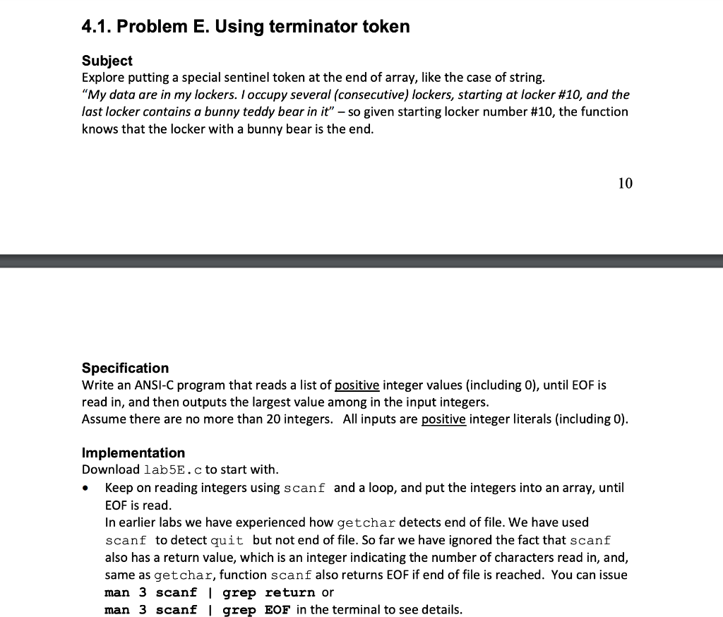 Solved 4.1. Problem E. Using terminator token Subject | Chegg.com