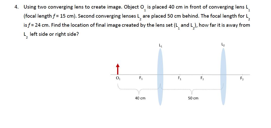 Solved Using two converging lens to create image. Object O1 | Chegg.com
