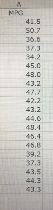 Solved 8. The Excel file STAT240 Hwkl1 P3 mpg.xls contains | Chegg.com