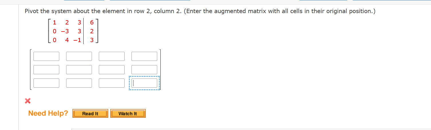 Solved Pivot the system about the element in row 2, column | Chegg.com