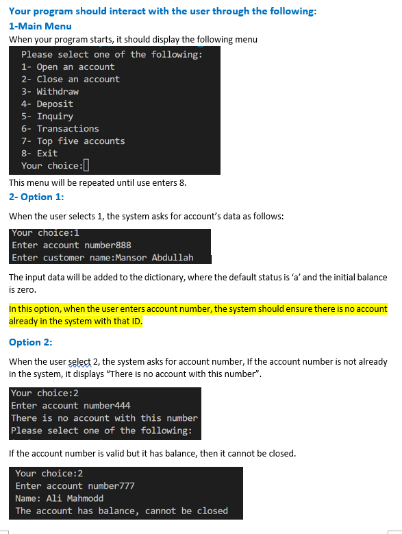 Solved Banking System Assume you are required to develop a | Chegg.com