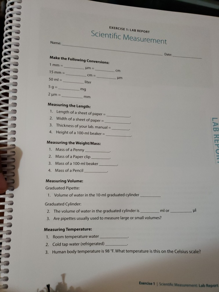 Solved EXERCISE 1: LAB REPORT Scientific Measurement Name: | Chegg.com