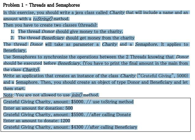 Solved Problem 1 - Threads and Semaphores In this exercise, | Chegg.com