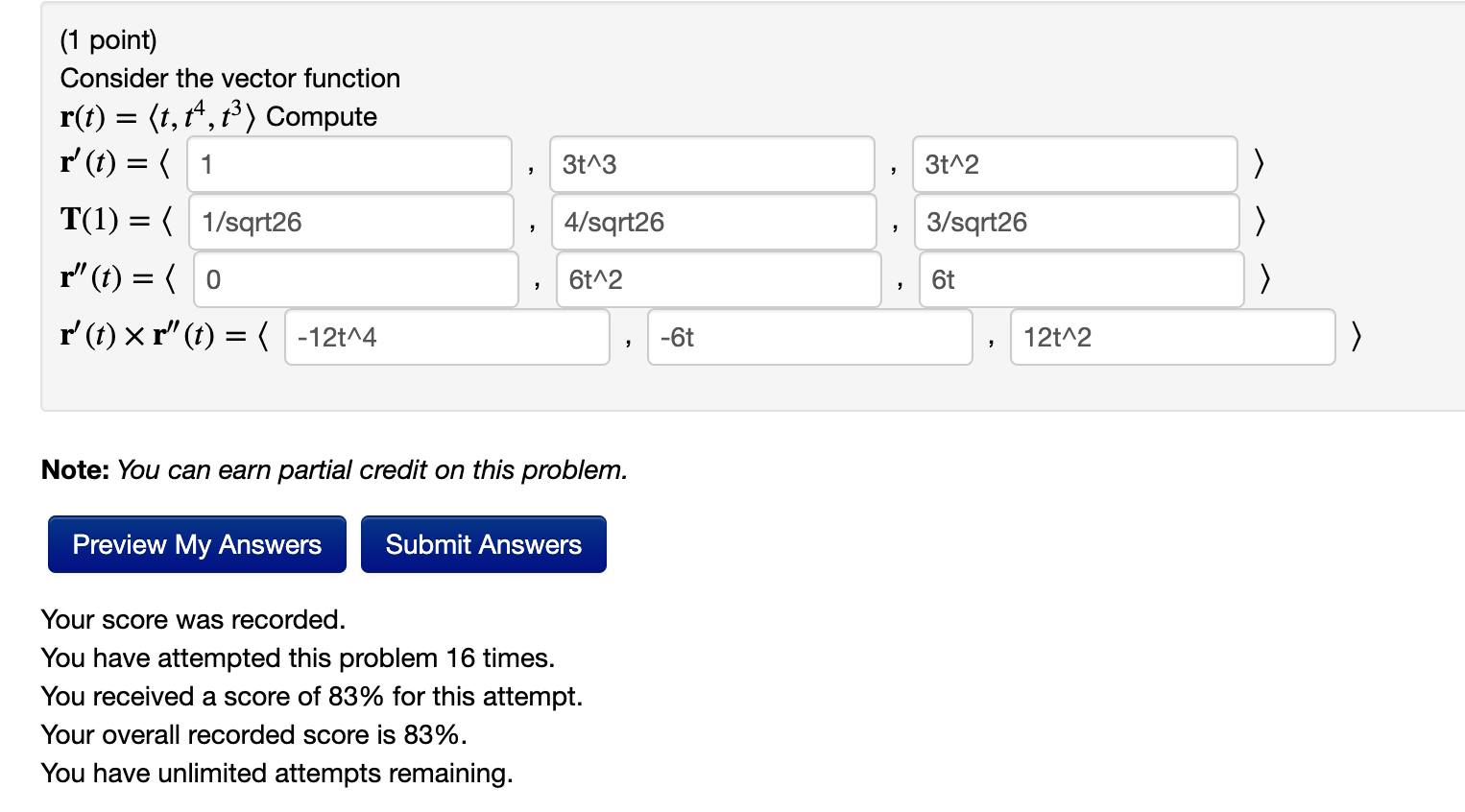 Solved Consider the vector function r(t)= t,t4,t3 Compute | Chegg.com