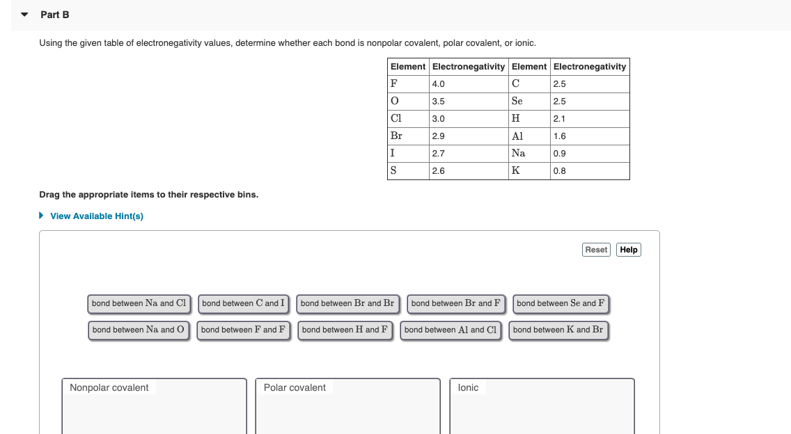 Part B Using the given table of electronegativity | Chegg.com