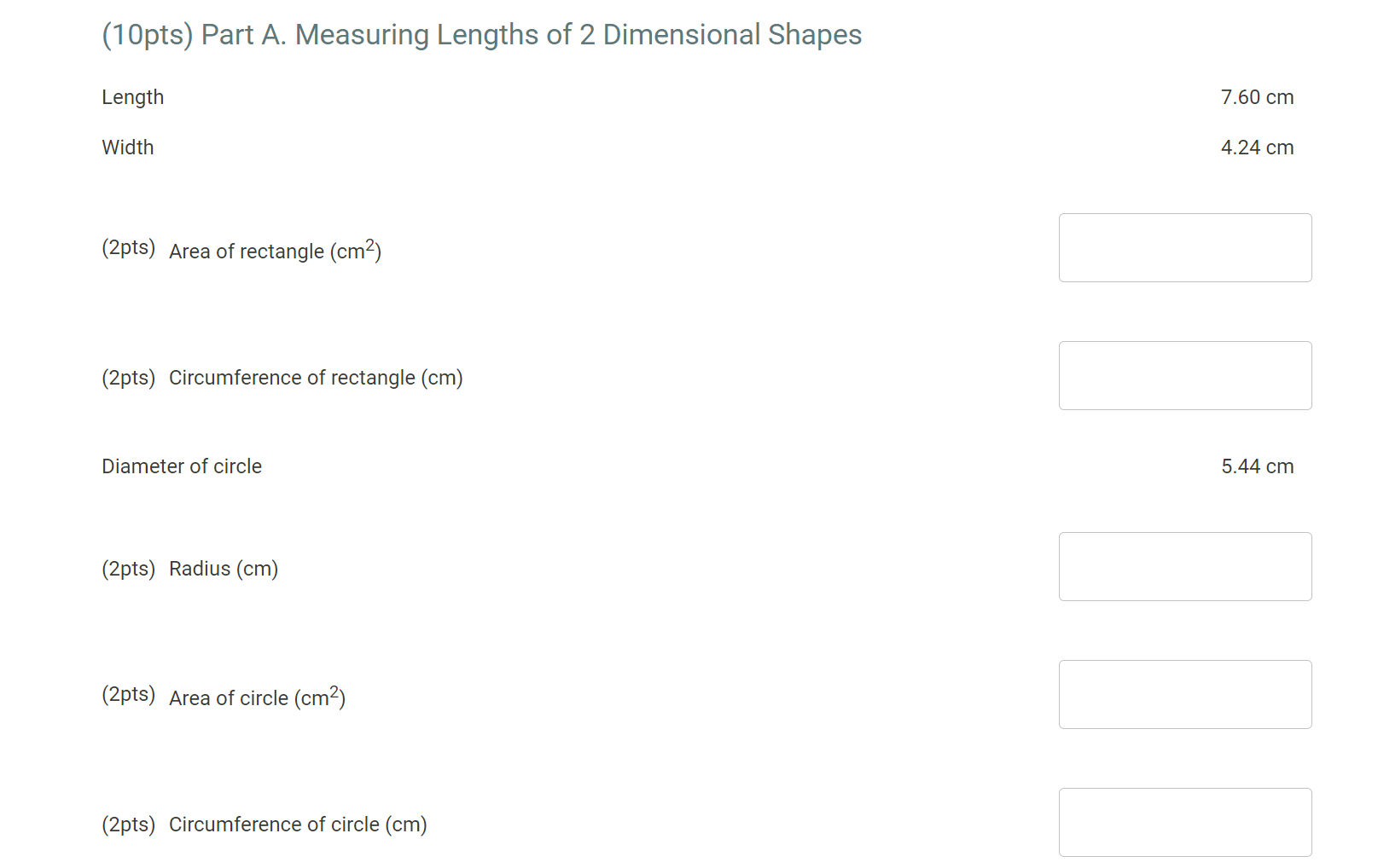 Solved (10pts) Part A. Measuring Lengths of 2 Dimensional | Chegg.com