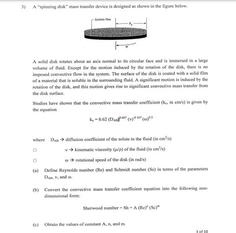 Solved A "spinning disk" mass transfer device is designed as | Chegg.com