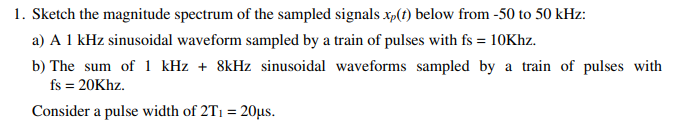 Solved 1. Sketch the magnitude spectrum of the sampled | Chegg.com