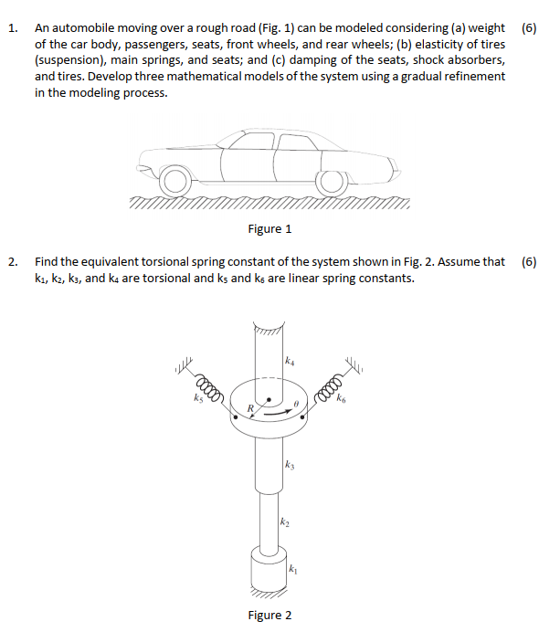 Solved 1. An automobile moving over a rough road (Fig. 1) | Chegg.com