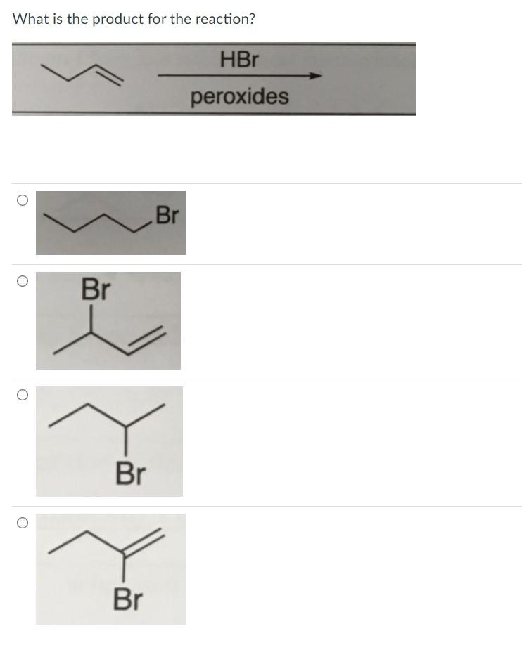 Solved What is the product for the reaction? HBr peroxides | Chegg.com