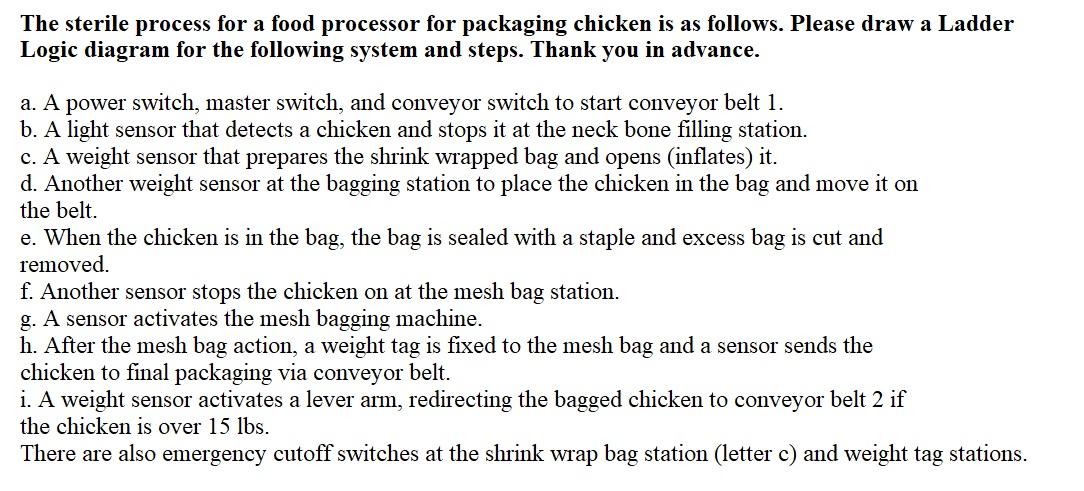 Solved The sterile process for a food processor for | Chegg.com
