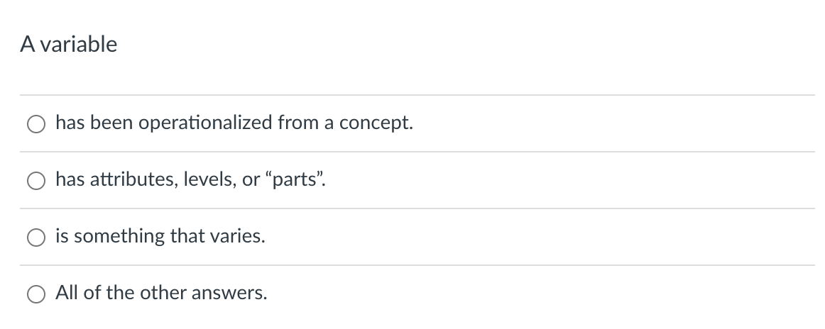 Solved A variable has been operationalized from a concept. | Chegg.com