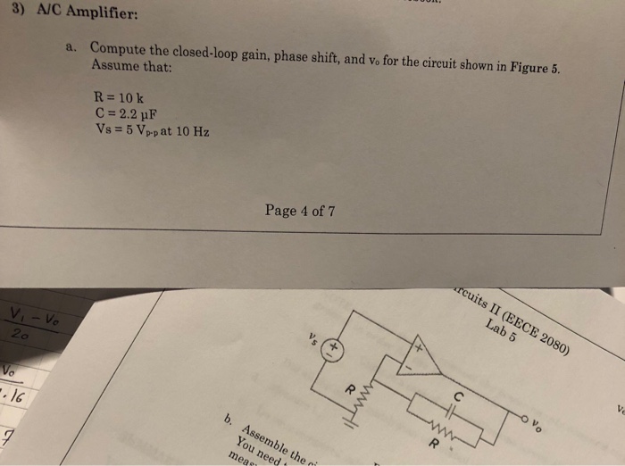 Solved Compute the closed-loop gain, phase shift, and vo for | Chegg.com