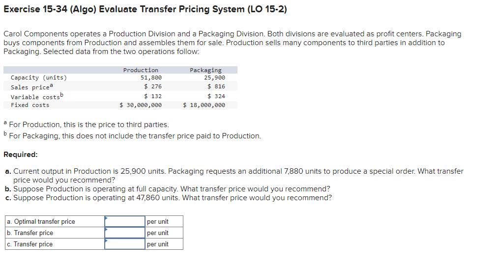 Solved Carol Components operates a Production Division and a | Chegg.com