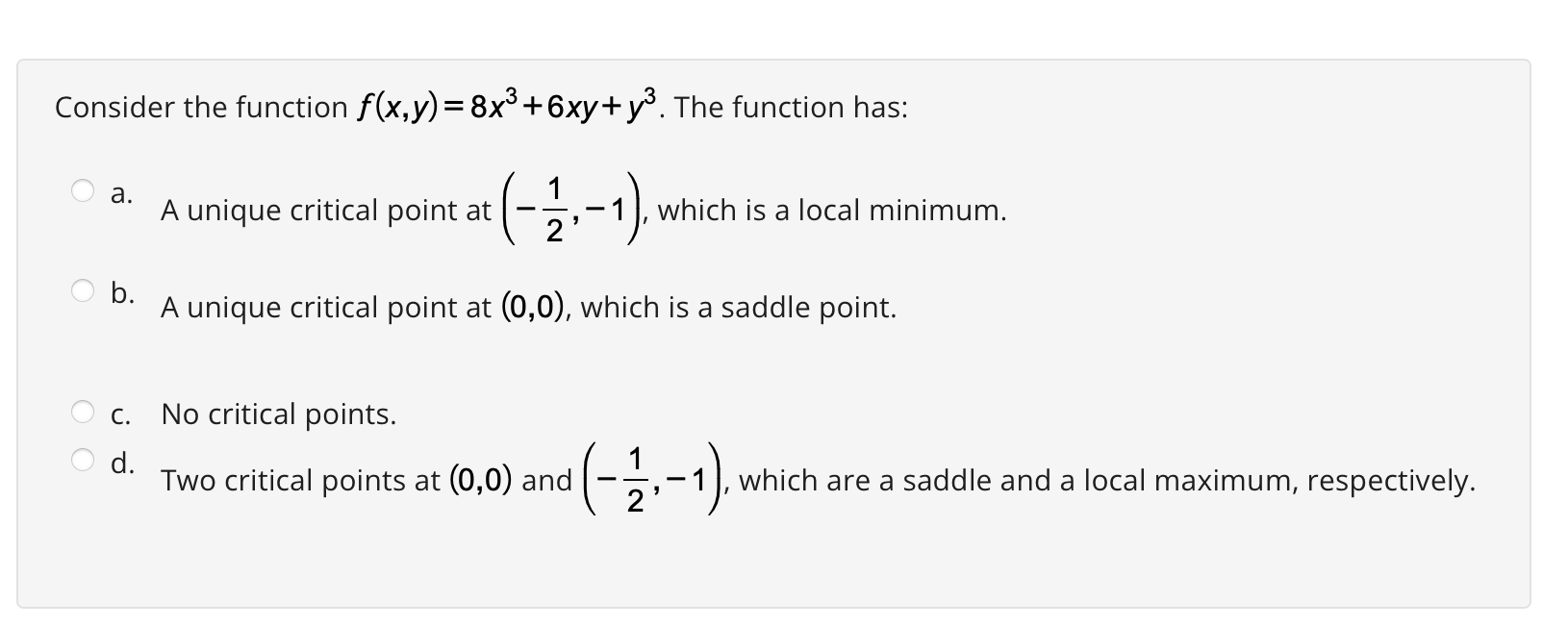 Solved Consider the function f(x,y)=8x3 +6xy+yº. The | Chegg.com | Chegg.com