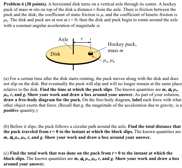 Solved Problem 6 (30 points). A horizontal disk turns on a | Chegg.com