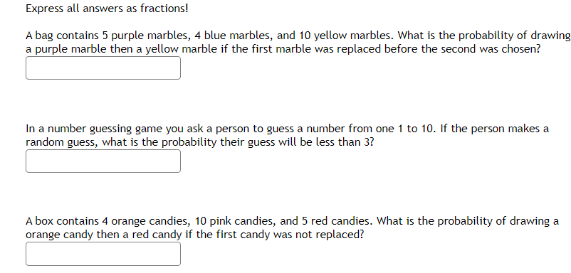 Solved Express all answers as fractions! A bag contains 5 | Chegg.com