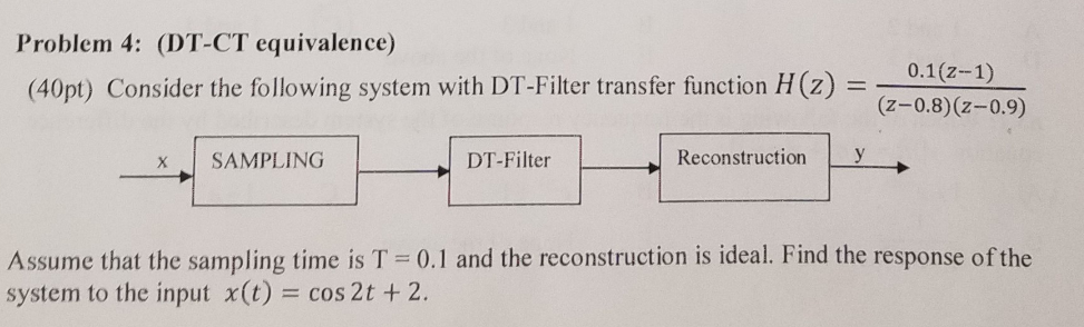 Solved Problem 4: (DT-CT equivalence) 0.1(z-1) (40pt) | Chegg.com