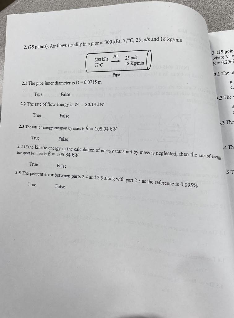 Solved 2. (25 points). Air flows steadily in a pipe at | Chegg.com