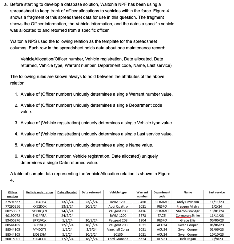 Solved ii.VehicleAllocation is not in second normal form. | Chegg.com