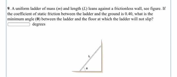 Solved 9. A uniform ladder of mass (m) and length (L) leans | Chegg.com