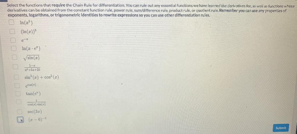 Solved Select the functions that require the Chain Rule for | Chegg.com