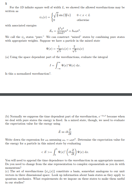 Solved For the 1D infinite square well of width L, we showed | Chegg.com