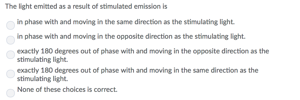 Solved The light emitted as a result of stimulated emission | Chegg.com