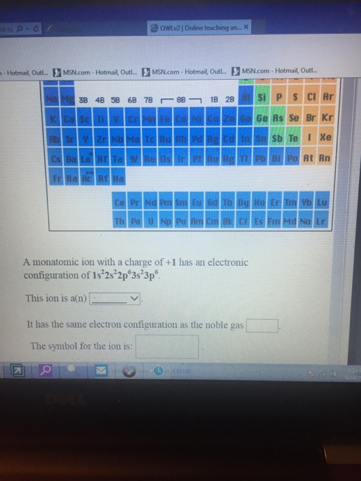 Solved A monatomic ion with a charge of + 1 has an | Chegg.com