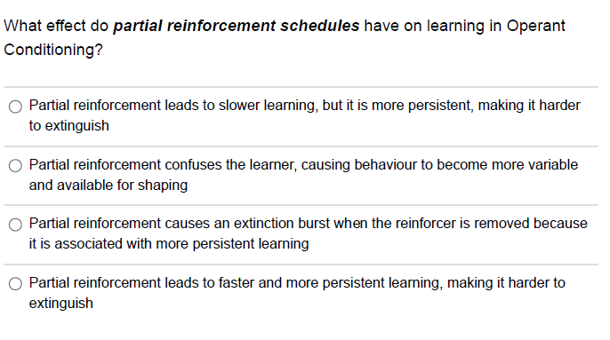 Solved What effect do partial reinforcement schedules have | Chegg.com