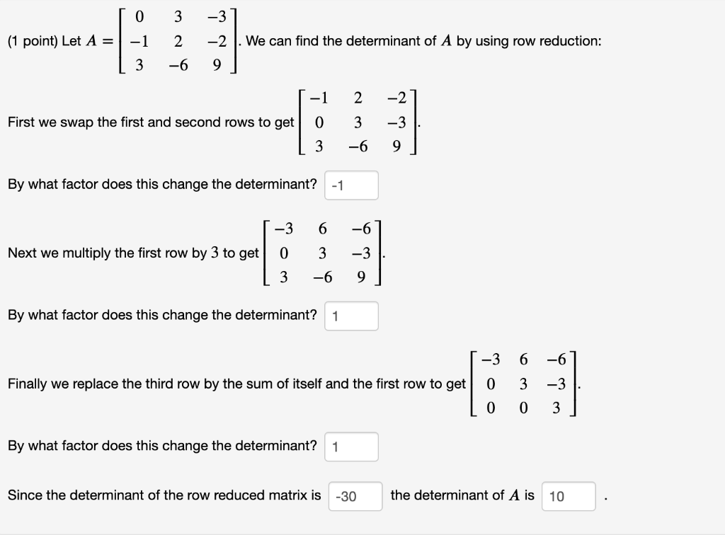 Solved (1 point) Use a determinant to find the area of the | Chegg.com