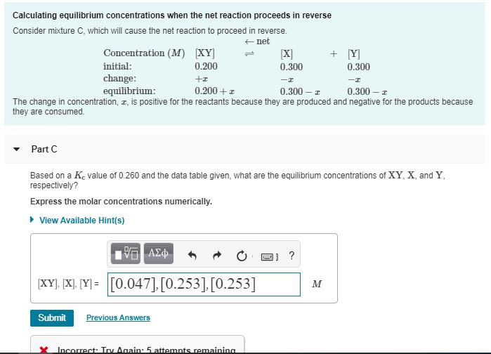 Solved Calculating equilibrium concentrations when the net | Chegg.com