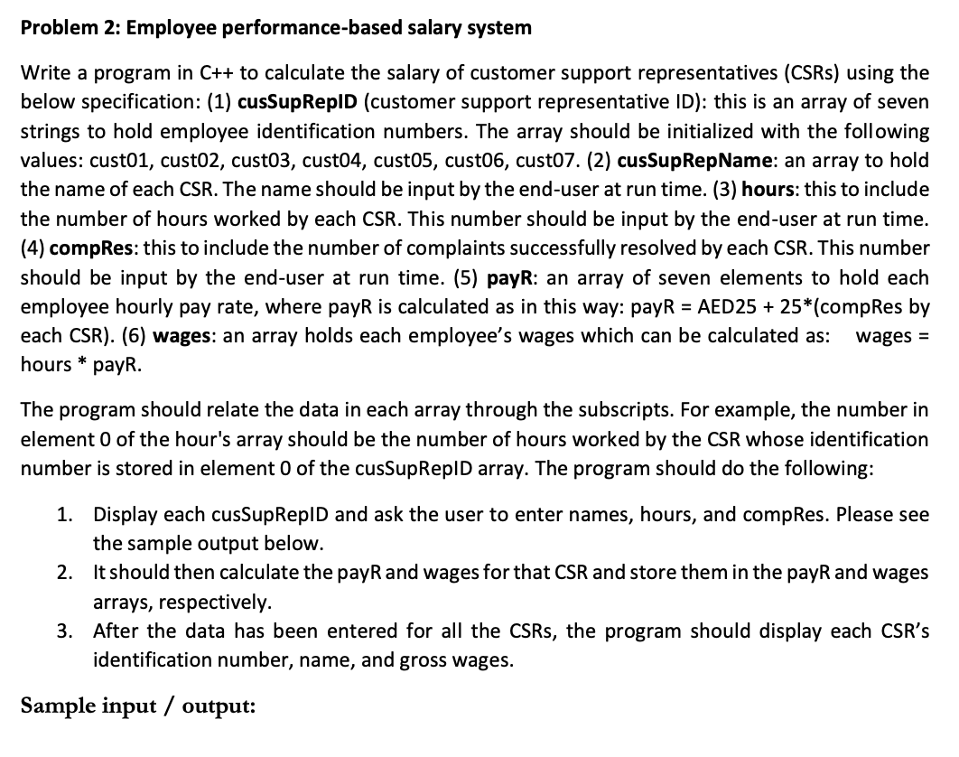 Solved Problem 2: Employee performance-based salary system | Chegg.com