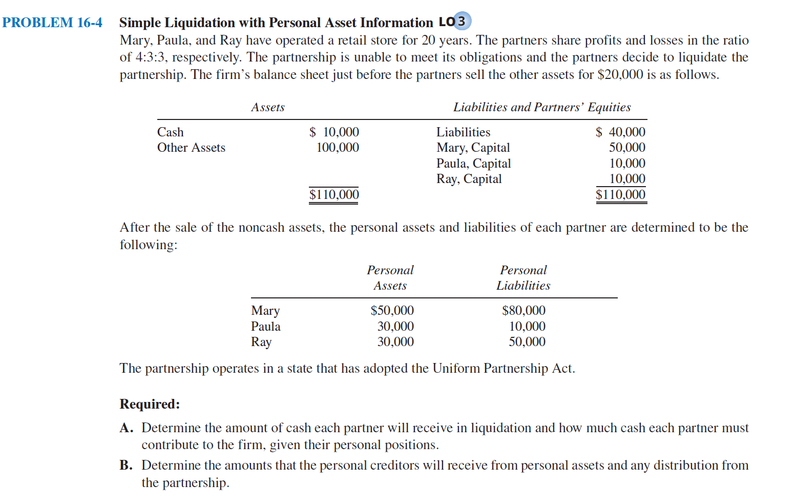 Solved PROBLEM 16-4 Simple Liquidation with Personal Asset | Chegg.com