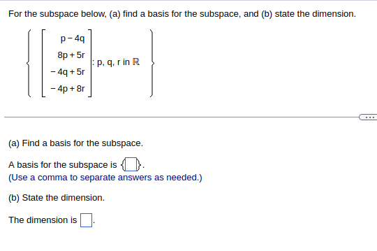 Solved For the subspace below, (a) ﻿find a basis for the | Chegg.com