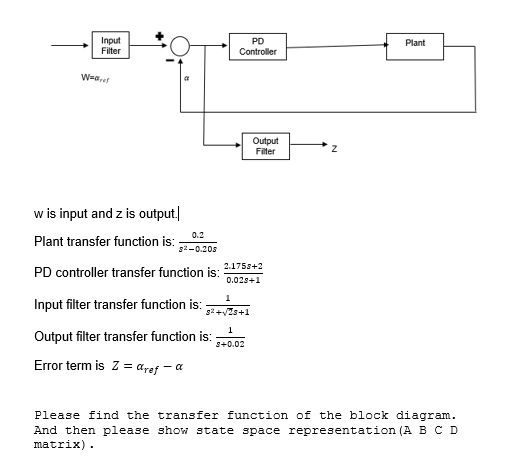Input Filter PD Controller Plant Was Output Filter z | Chegg.com