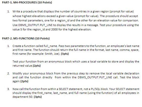 Solved PART-1. M4-PROCEDURES (10 Points) 1. Write a | Chegg.com