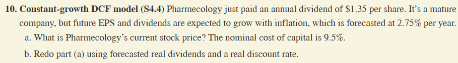 Solved 10. Constant-growth DCF model (S4.4) Pharmecology | Chegg.com