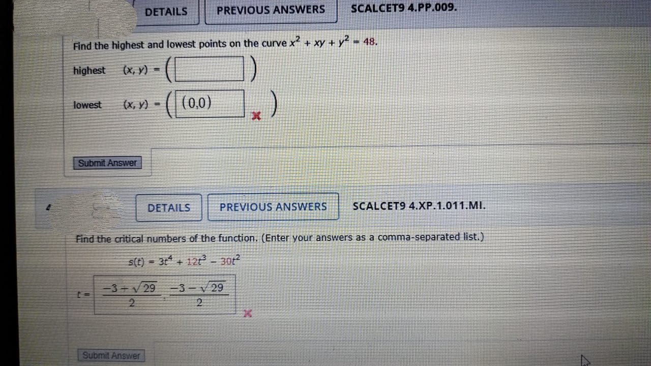 Solved Find the highest and lowest points on the curve | Chegg.com