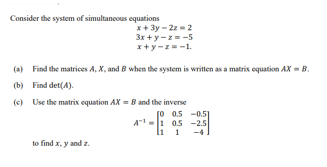 Solved Consider the system of simultaneous equations x + 3y | Chegg.com