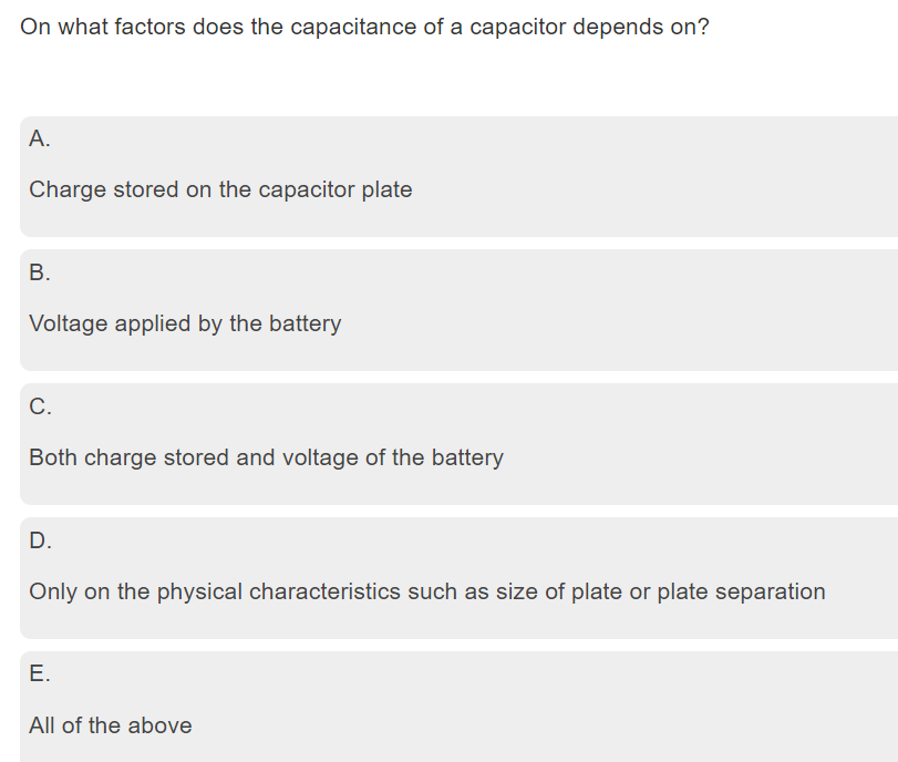Solved On what factors does the capacitance of a capacitor | Chegg.com