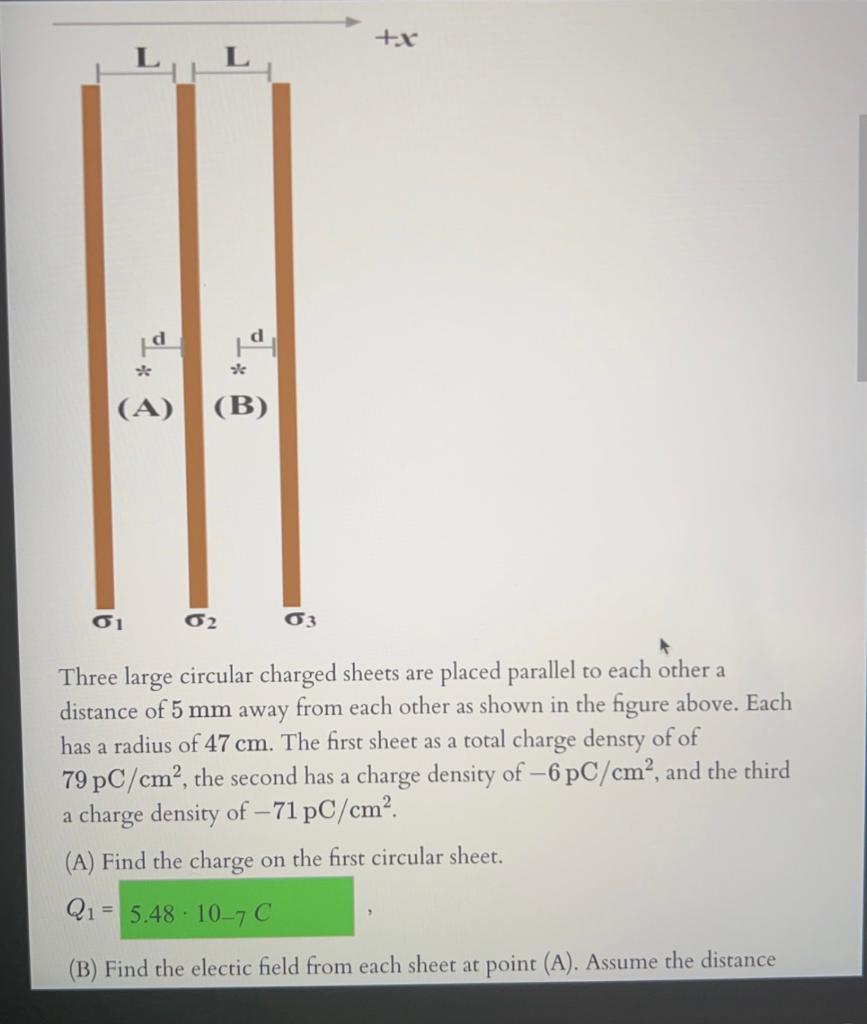 Solved Three large circular charged sheets are placed | Chegg.com