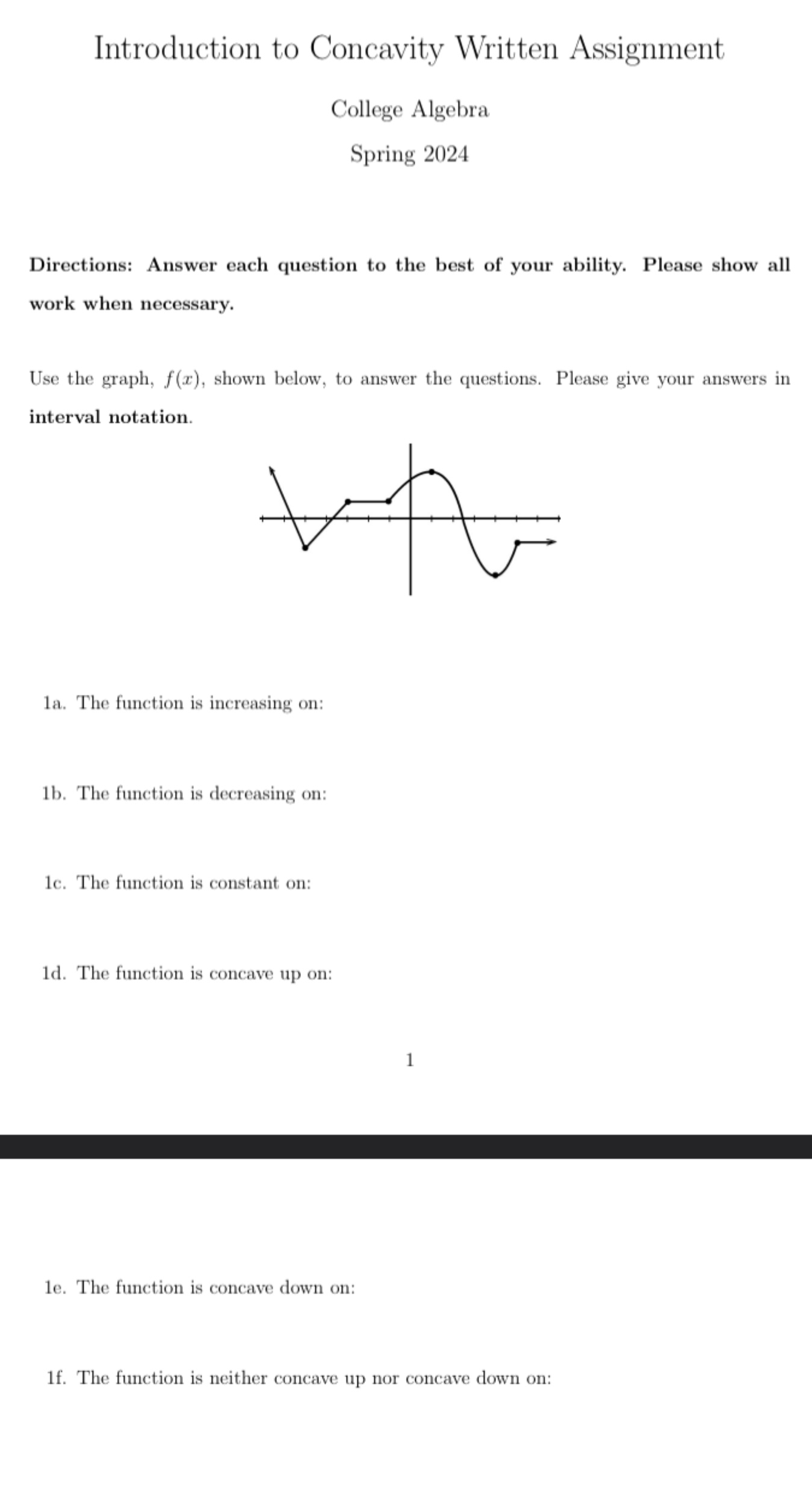 Solved Introduction to Concavity Written AssignmentCollege | Chegg.com