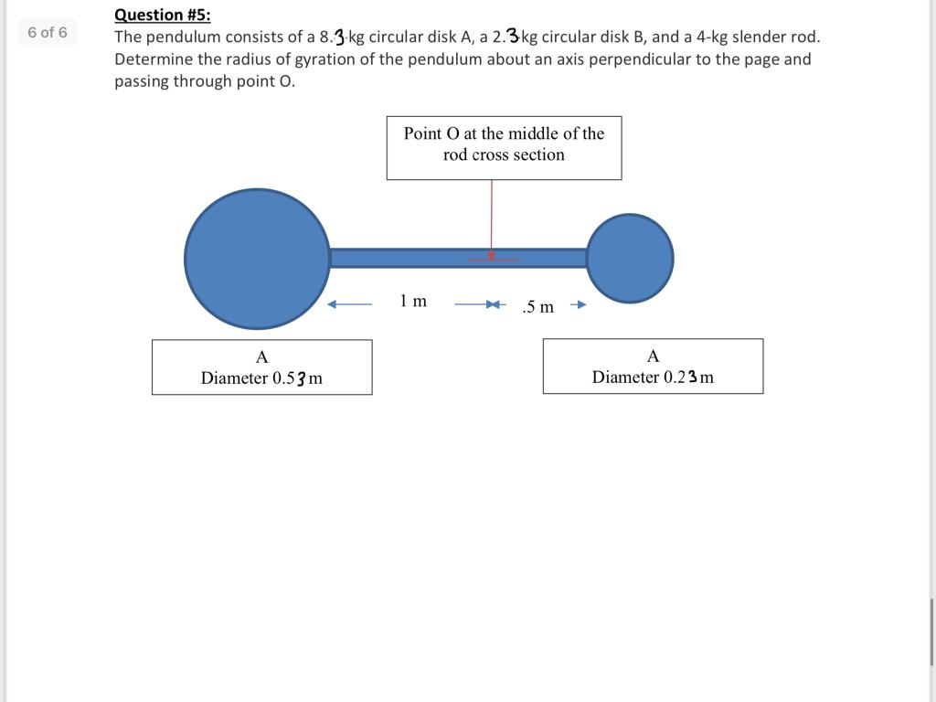 Solved 6 of 6 Question #5: The pendulum consists of a 8.3 kg | Chegg.com