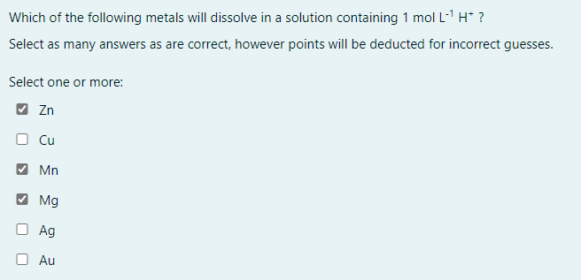 Solved Which of the following metals will dissolve in a | Chegg.com