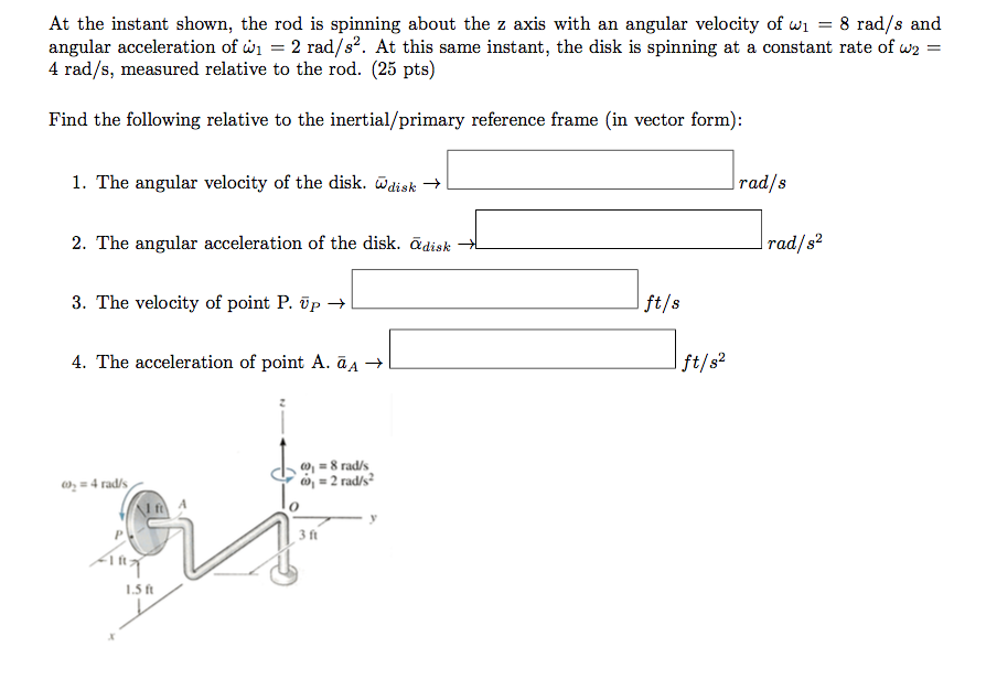 Solved At the instant shown, the rod is spinning about the z | Chegg.com