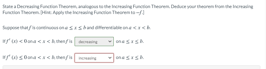 Solved State a Decreasing Function Theorem, analogous to the | Chegg.com